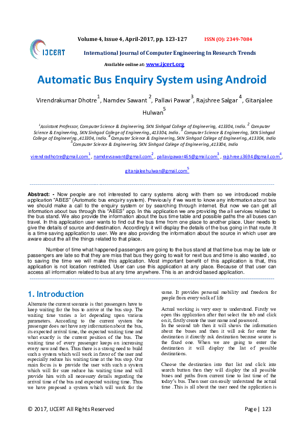 (PDF) Automatic Bus Enquiry System using Android