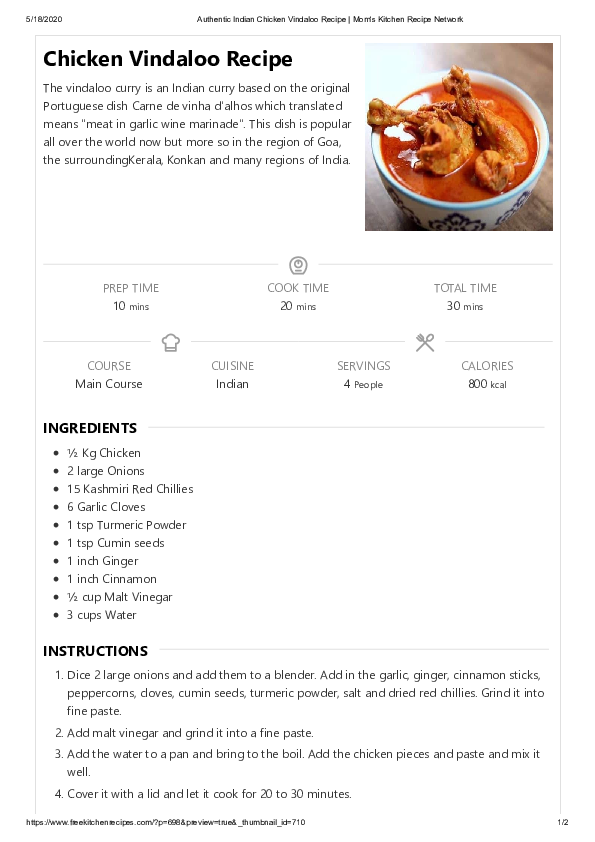 (PDF) Chicken Vindaloo Recipe | Keith Mallinson - Academia.edu