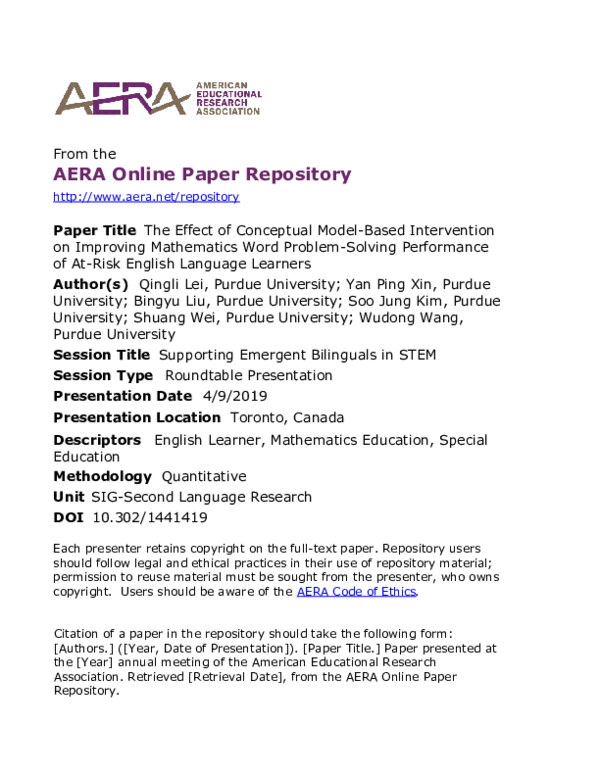 (PDF) The Effect of Conceptual Model-Based Intervention on Improving Mathematics Word Problem ...