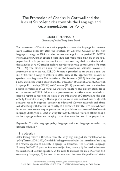 (PDF) The Promotion of Cornish in Cornwall and the Isles of Scilly ...