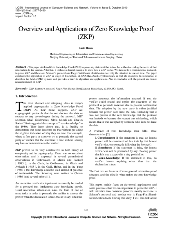 (PDF) Overview and Applications of Zero Knowledge Proof ZKP