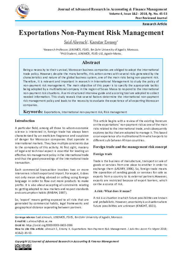 (PDF) Exportations Non-Payment Risk Management