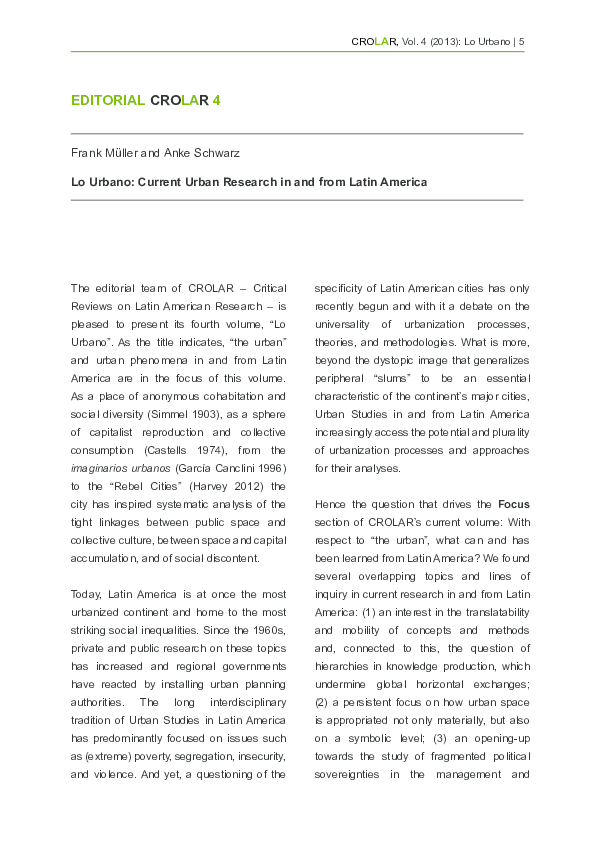 (PDF) Lo Urbano: Current Urban Research in and from Latin America ...