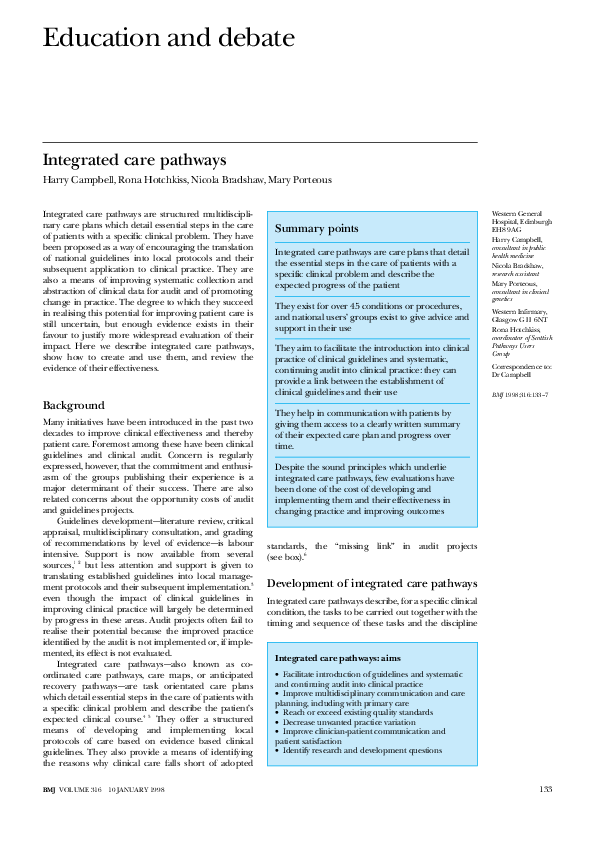 (PDF) Integrated care pathways
