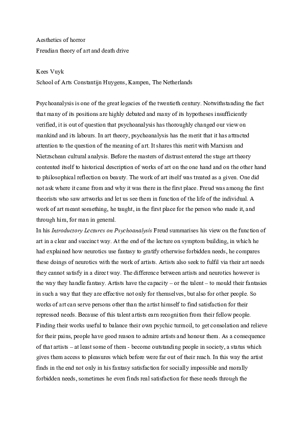 (DOC) AESTHETICS OF HORROR, Freudian theory of art and death drive