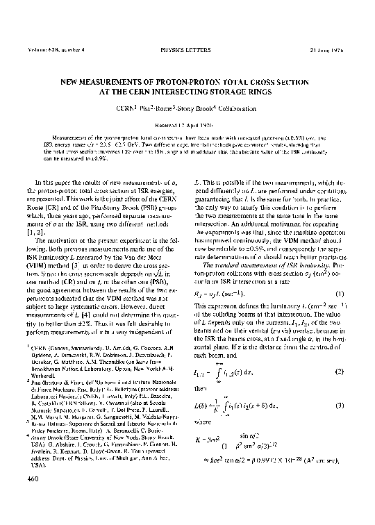 Pdf New Measurements Of Proton Proton Total Cross Section At The Cern