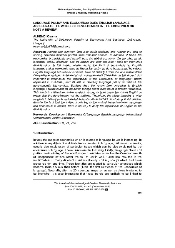 (PDF) LANGUAGE POLICY AND ECONOMICS: DOES ENGLISH LANGUAGE ACCELERATE ...