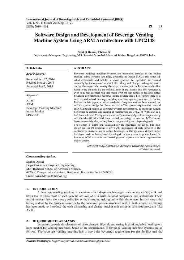 (PDF) Software Design and Development of Beverage Vending Machine ...