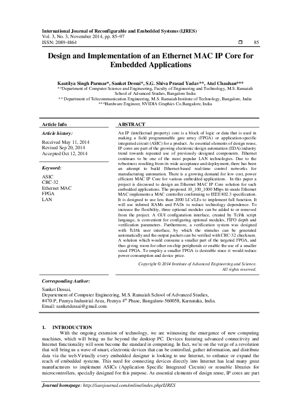 Pdf Design And Implementation Of An Ethernet Mac Ip Core For Embedded Applications