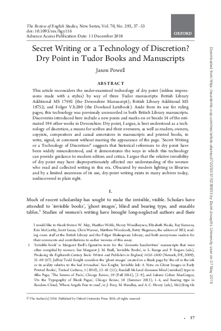 (PDF) Secret Writing or a Technology of Discretion? Dry Point in Tudor ...