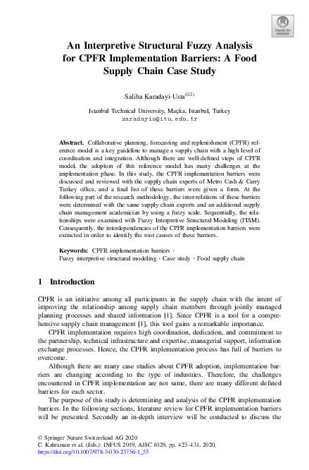 (PDF) An Interpretive Structural Fuzzy Analysis for CPFR Implementation Barriers: A Food Supply ...