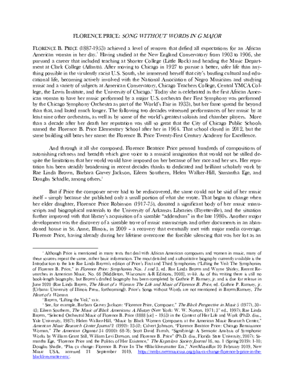 (PDF) FLORENCE PRICE: Song without Words in G Major