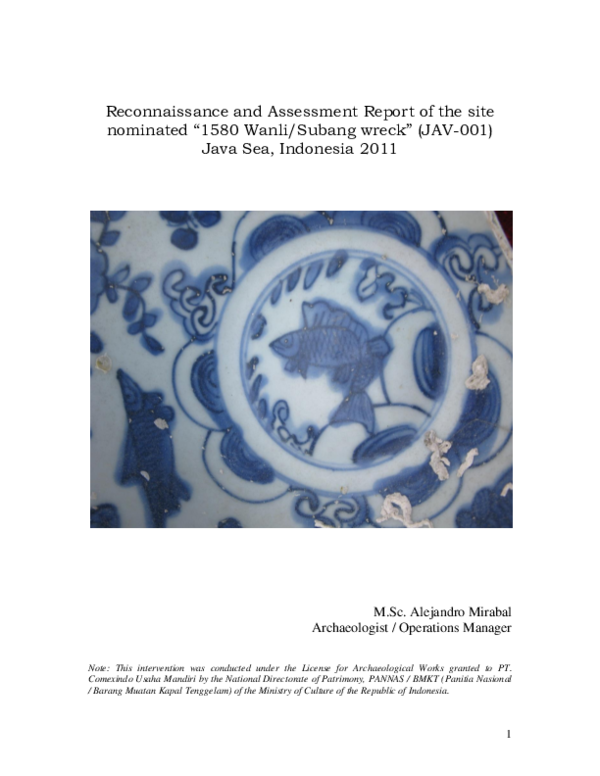 (PDF) Reconnaissance and Assessment Report of a wreck site of the Ming ...