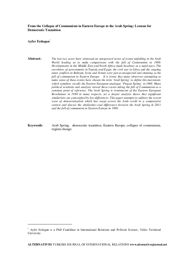 (PDF) From the Collapse of Communism in Eastern Europe to the Arab ...