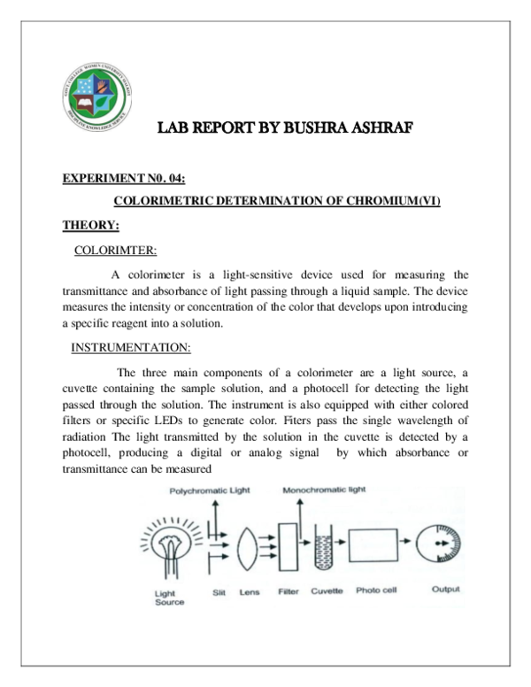 (PDF) COLORIMETRIC DETERMINATION OF CHROMIUM(VI)