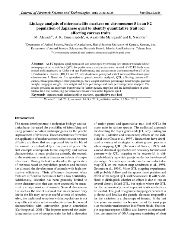 Pdf Linkage Analysis Of Microsatellite Markers On Chromosome 5 In An F2 Population Of Japanese