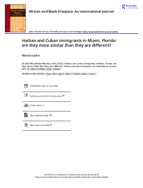 (PDF) Haitian and Cuban immigrants in Miami, Florida: are they more ...