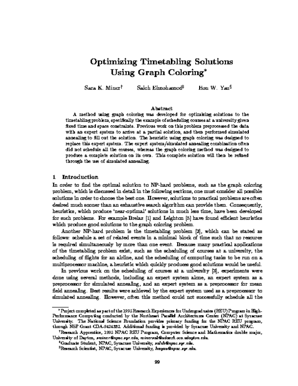(PDF) Optimizing Timetabling Solutions Using Graph Coloring