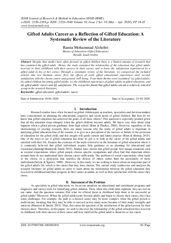 (PDF) Gifted Adults Career as a Reflection of Gifted Education: A ...