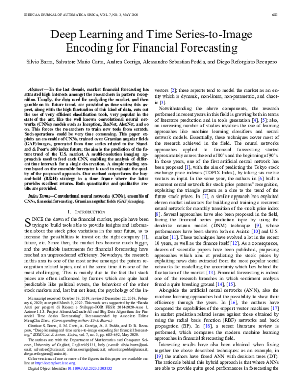 Pdf Deep Learning And Time Series To Image Encoding For Financial