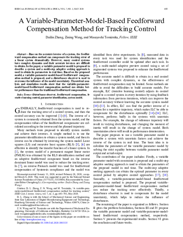 (PDF) A Variable-Parameter-Model-Based Feedforward Compensation Method for Tracking Control