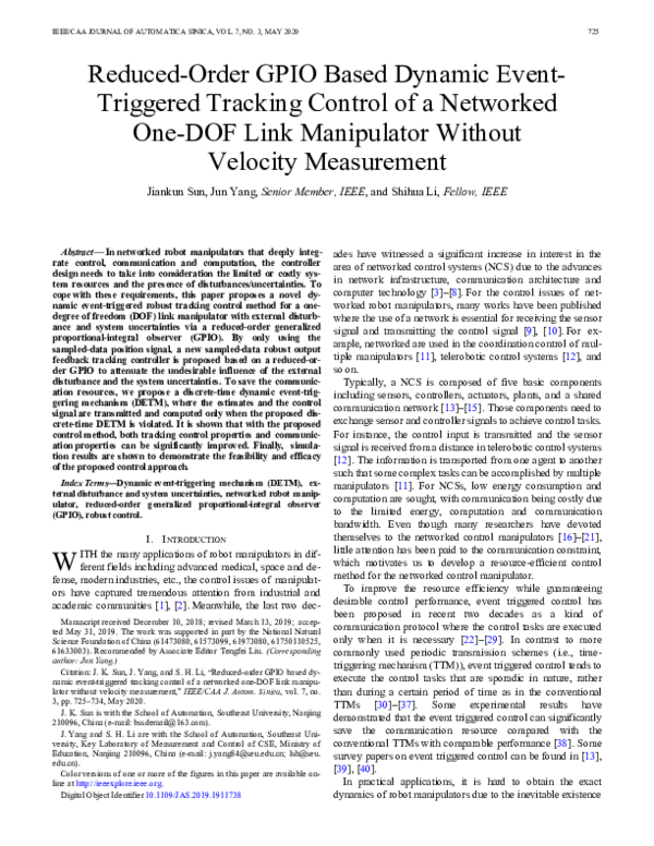 Pdf Reduced Order Gpio Based Dynamic Event Triggered Tracking Control