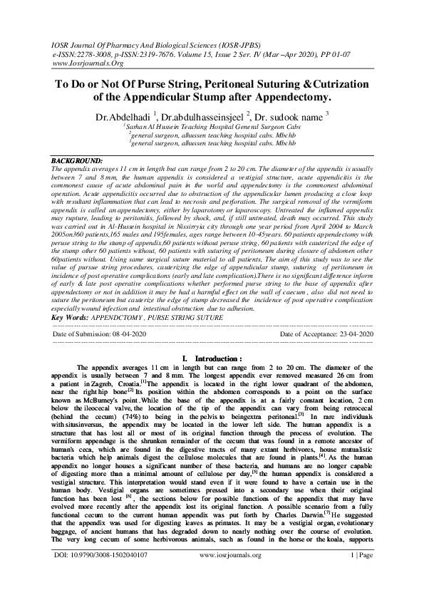 (PDF) To Do or Not Of Purse String, Peritoneal Suturing &Cutrization of ...