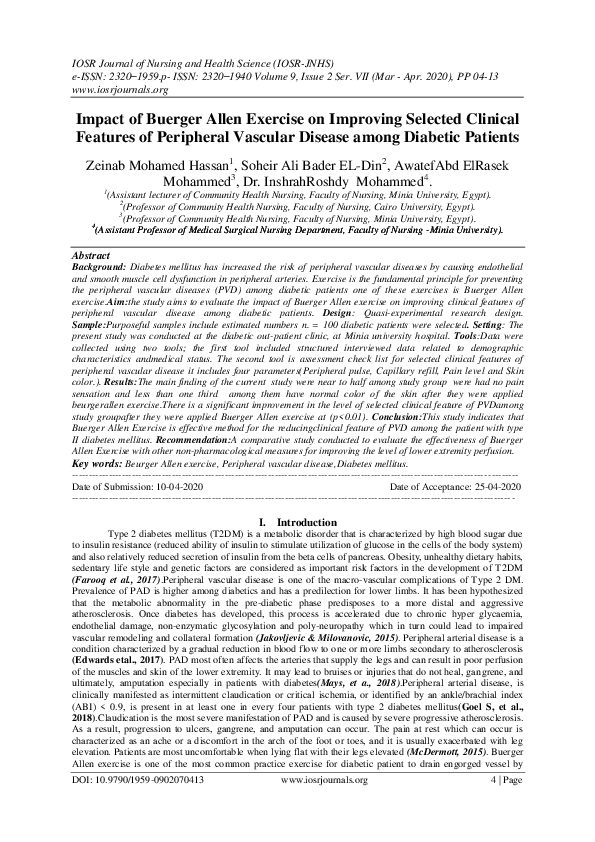 Pdf Impact Of Buerger Allen Exercise On Improving Selected Clinical Features Of Peripheral