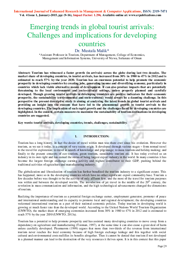 (PDF) Emerging trends in global tourist arrivals: Challenges and ...