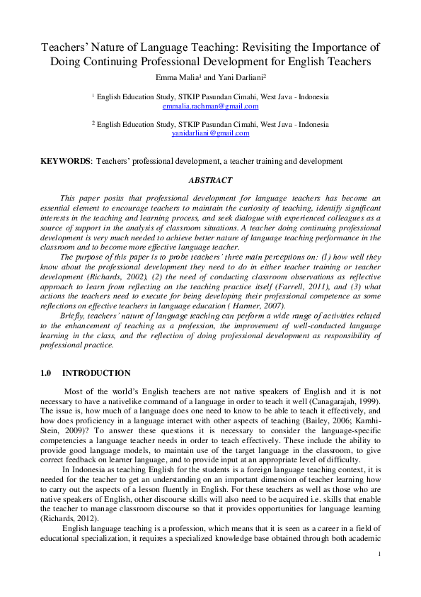 (PDF) Teachers" Nature of Language Teaching: Revisiting the Importance ...