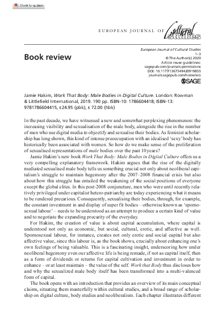 (PDF) Book Review of Work That Body: Male Bodies in Digital Culture by ...