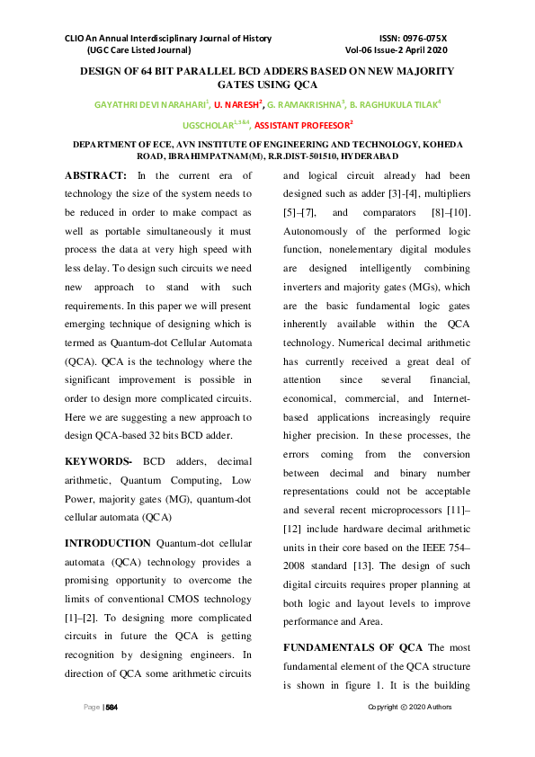 Pdf Design Of 64 Bit Parallel Bcd Adders Based On New Majority Gates Using Qca