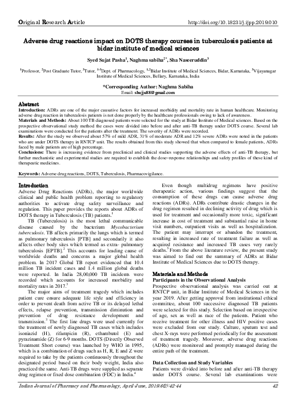 (PDF) Adverse drug reactions impact on DOTS therapy courses in ...