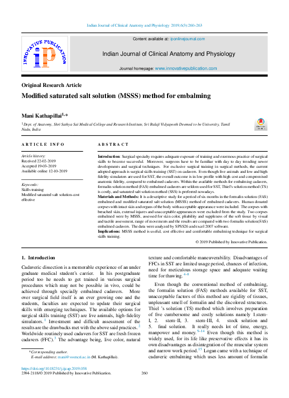 (PDF) Modified saturated salt solution (MSSS) method for embalming