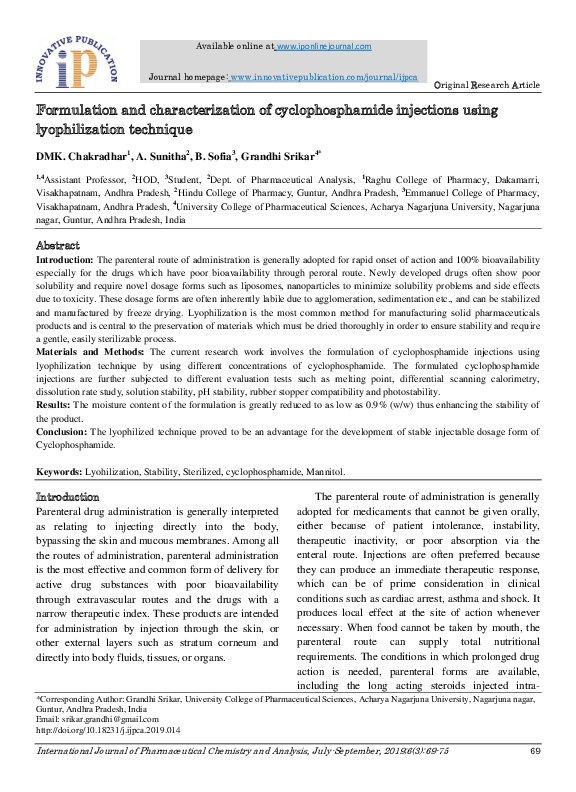 (PDF) Formulation and characterization of cyclophosphamide injections ...
