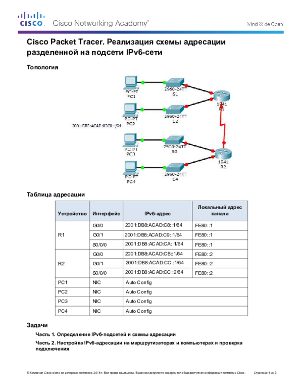 Pdf Packet Tracer Implementing A Subnetted Ipv6 Addressing Scheme 1