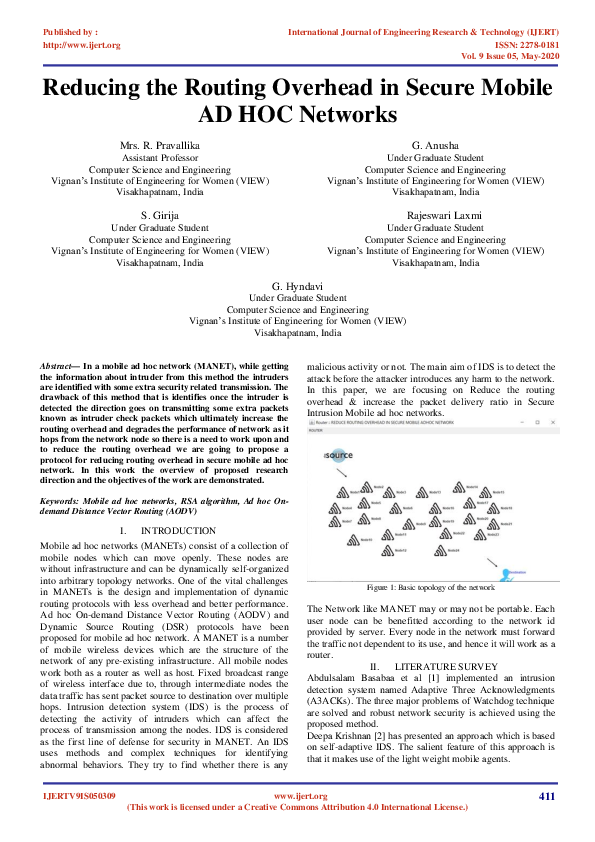 Pdf Ijert Reducing The Routing Overhead In Secure Mobile Ad Hoc Networks Ijert Journal