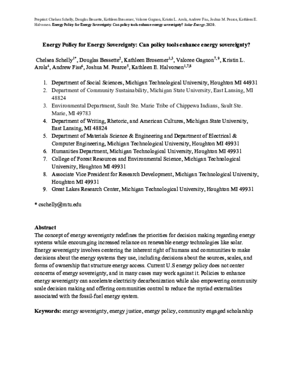 (PDF) Energy Policy for Energy Sovereignty: Can policy tools enhance ...
