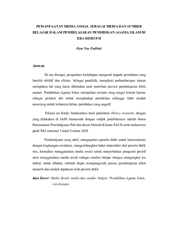 (DOC) PEMANFAATAN MEDIA SOSIAL SEBAGAI MEDIA DAN SUMBER BELAJAR DALAM PEMBELAJARAN PENDIDIKAN ...