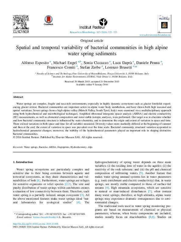 (PDF) Spatial and temporal variability of bacterial communities in high alpine water spring ...