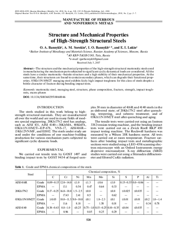 (PDF) Structure and Mechanical Properties of High-Strength Structural ...