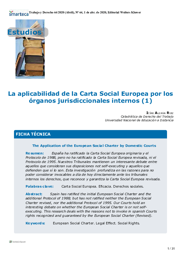 (PDF) La aplicabilidad de la Carta Social Europea por los órganos ...