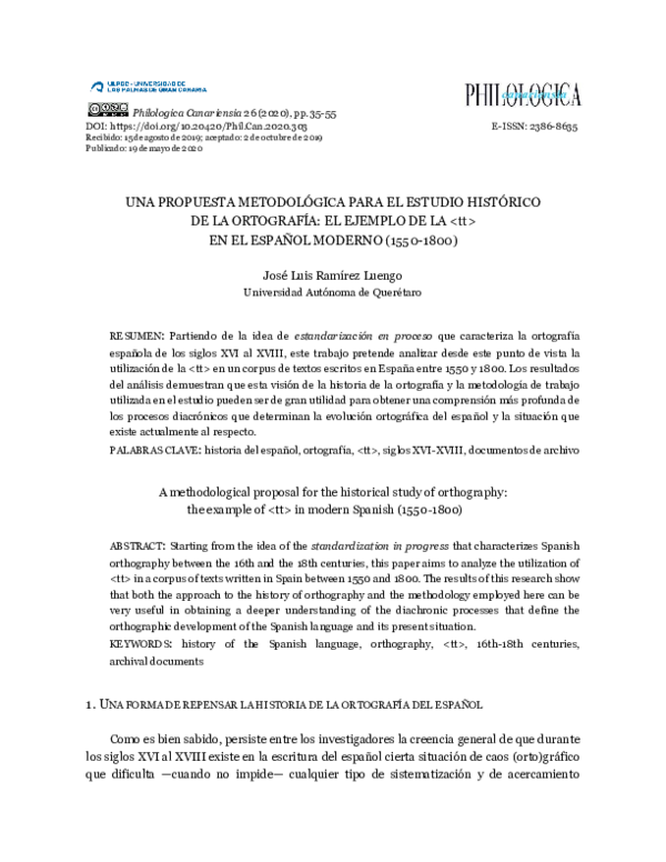 (PDF) UNA PROPUESTA METODOLÓGICA PARA EL ESTUDIO HISTÓRICO DE LA ORTOGRAFÍA: EL EJEMPLO DE LA EN ...