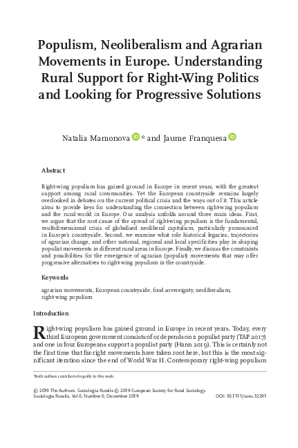 (PDF) Populism, Neoliberalism and Agrarian Movements in Europe ...
