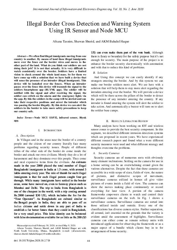 Pdf Illegal Border Cross Detection And Warning System Using Ir Sensor