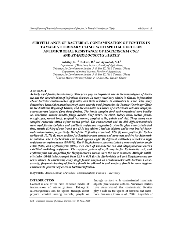 (PDF) SURVEILLANCE OF BACTERIAL CONTAMINATION OF FOMITES IN TAMALE ...