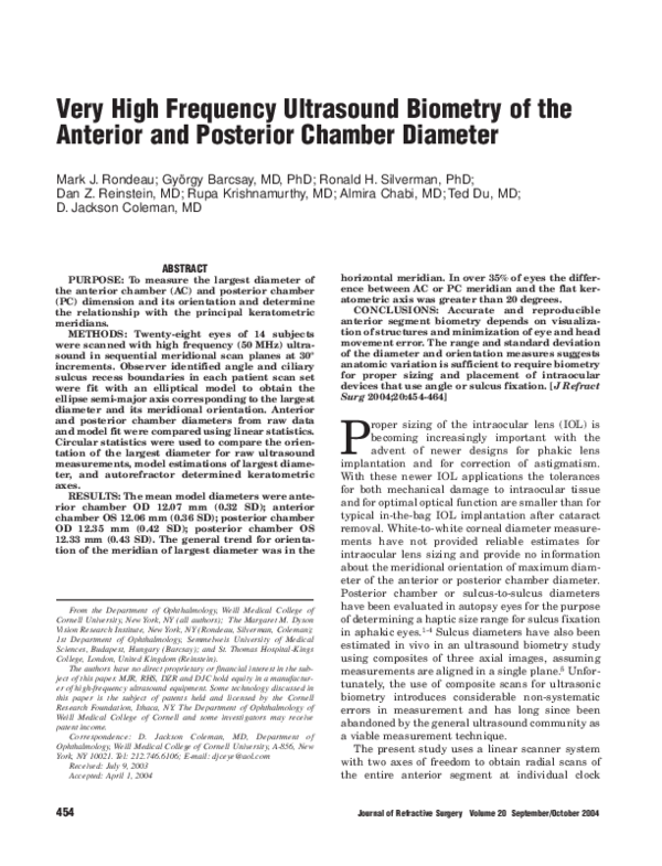 (PDF) Very high frequency ultrasound biometry of the anterior and ...