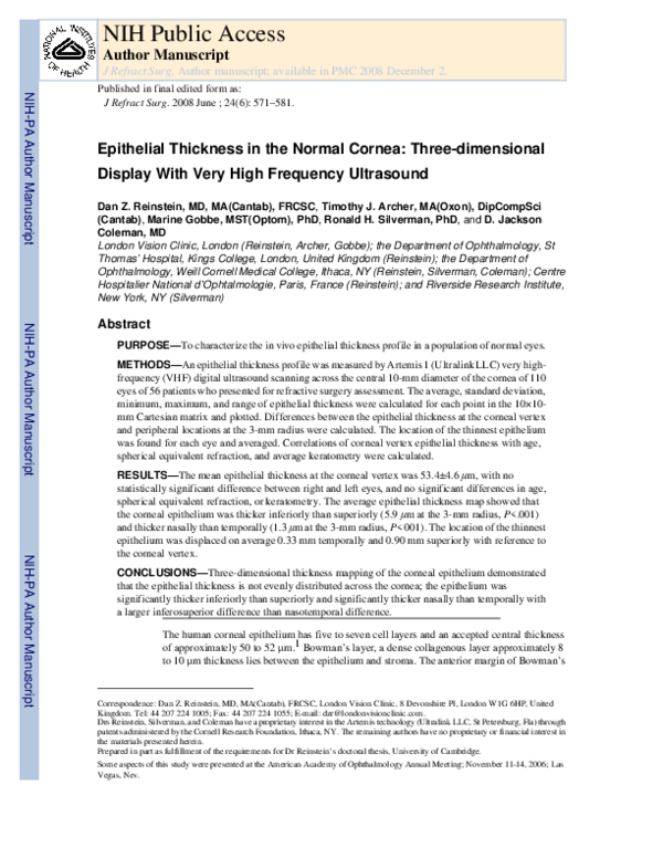 (PDF) Epithelial Thickness in the Normal Cornea: Three-dimensional ...
