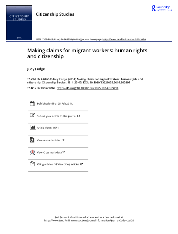 (PDF) Making claims for migrant workers: human rights and citizenship