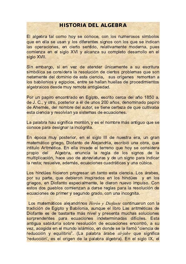 (DOC) HISTORIA DEL ALGEBRA